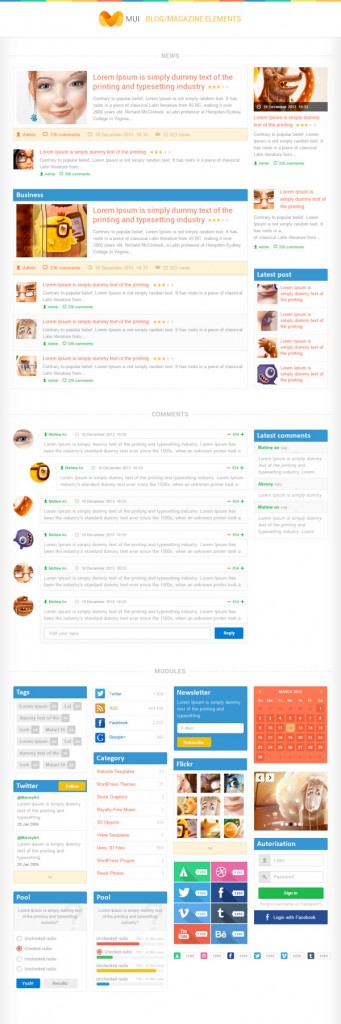 Free Download : 280 UI Elements in 3 Styles - Designbeep