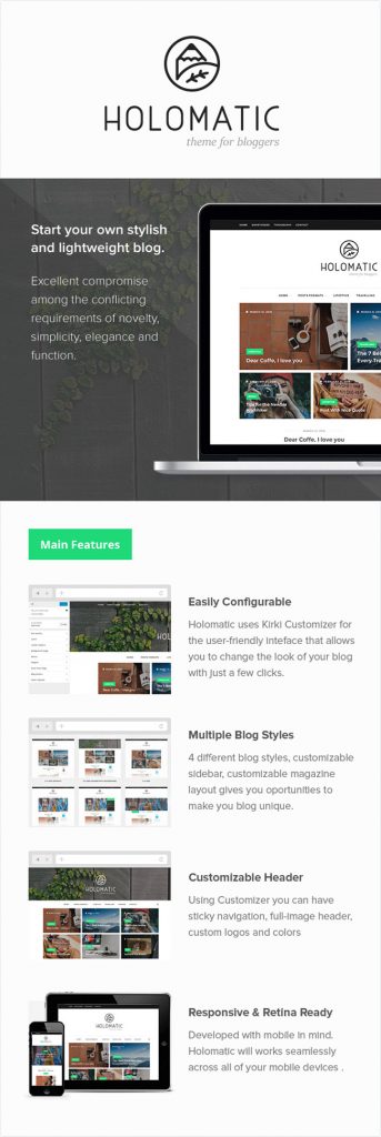 Holomatic - Minimal WordPress Theme For Bloggers - Designbeep