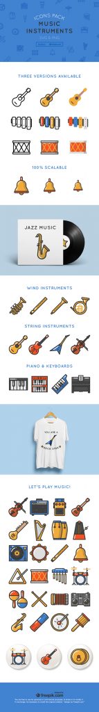Free Download : 50 Music Instrument Icons (linear, flat, colored ...